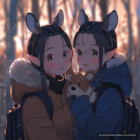 ai创作图麋鹿少女 麋鹿装女孩 鹿鹿少女 q版鹿 双鹿童子 神鹿赐福 日系画风 日系插画 q版姐妹 少女小鹿 鹿拟人 小鹿精灵 小鹿临摹 拟人