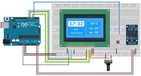 Analog Digital Clock And Thermometer On 128x64 LCD Projetos Arduino