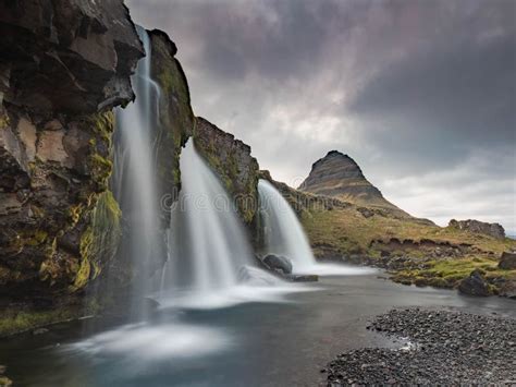Stunning Long Exposure Of Kirkjufell Waterfall Stock Illustration