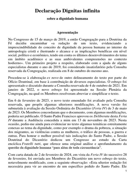 Dignitas Infinita Pt Pdf Liberdade Humano
