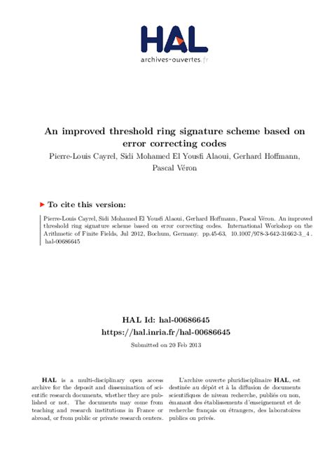 Pdf An Improved Threshold Ring Signature Scheme Based On Error