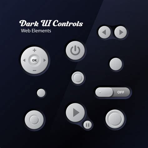 Light Ui Controls Web Elements 3 Buttons Switchers On Off Player