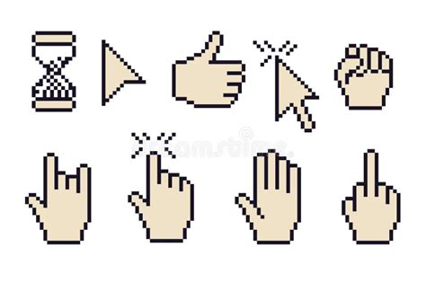 Pixel Art Retro Cursors Hands 8 Bit Pointers Arrows And Hourglass
