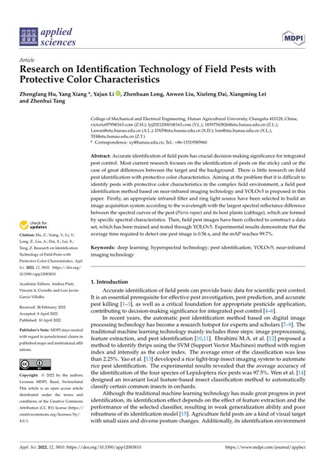 Pdf Research On Identification Technology Of Field Pests With Protective Color Characteristics