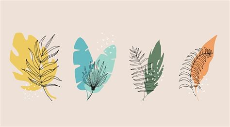 꽃과 추상적 인 모양 스티커 디자인 요소 식물 잎 손으로 트렌디 한 낙서 스타일로 그린 컬렉션 종이 커버 패브릭 인테리어 장식을 위한 벡터 일러스트레이션 요소가 격리됩니다