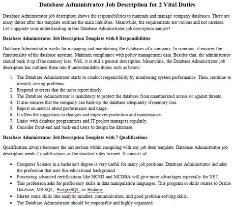 Database Administrator Job Description For 2 Vital Duties Room