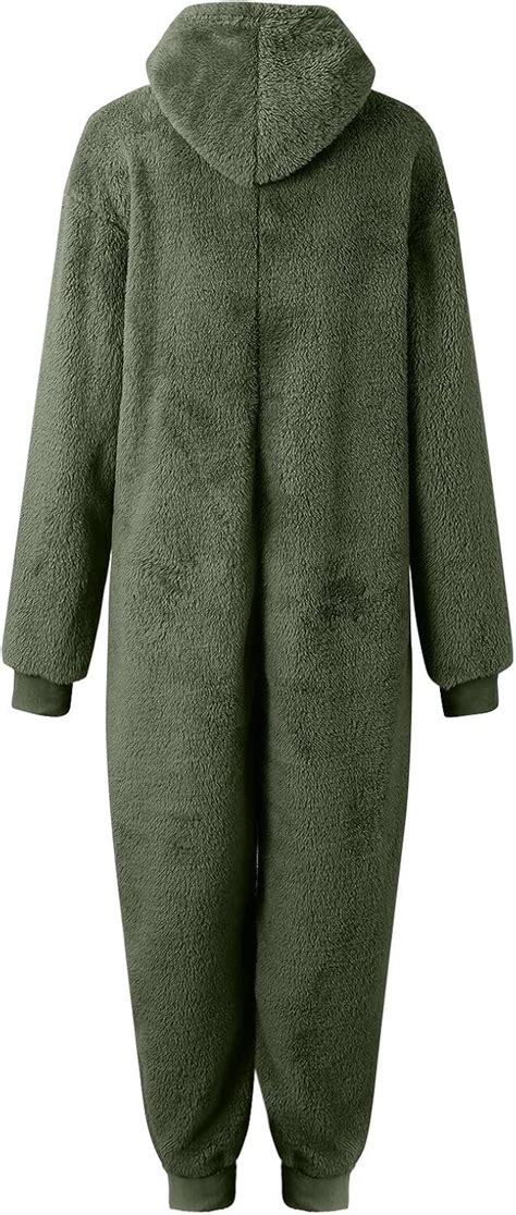 Overall Damen Winter Warm Flauschig Plüsch Pyjama Mit Kapuze Jumpsuit