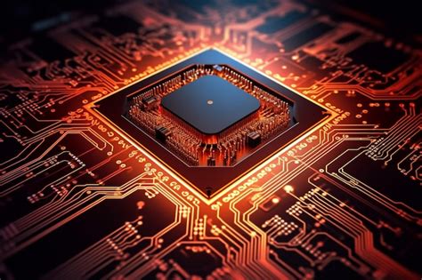 Premium Photo Technology Circuit Processor With Microchip