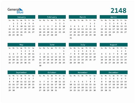 Editable 2148 Calendar