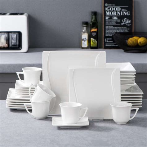 Malacasa Ivory White Dinnerware Sets 30 Piece Porcelain Square