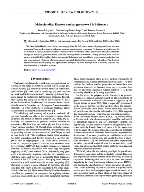 pdf molecular dice random number generators á la boltzmann