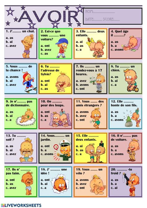 Conjugaison Du Verbe Avoir En Image Fiche De Lecture