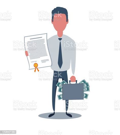 사업가 또는 서기 개체 플랫 벡터 일러스트와 트렌디 한 간단한 스타일의 남성 캐릭터 0명에 대한 스톡 벡터 아트 및 기타 이미지