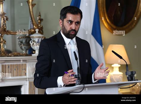 First Minister Humza Yousaf Speaks During A Press Conference At Bute
