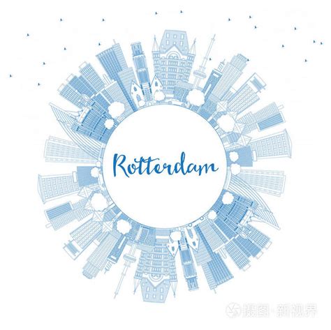 概述鹿特丹荷兰城市天际与蓝色大厦和拷贝空间。矢量插图。商务旅游与现代建筑的旅游理念。鹿特丹风景与地标插画 正版商用图片0o9w5p 摄图新视界