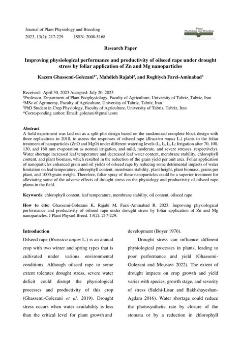 Pdf Improving Physiological Performance And Productivity Of Oilseed