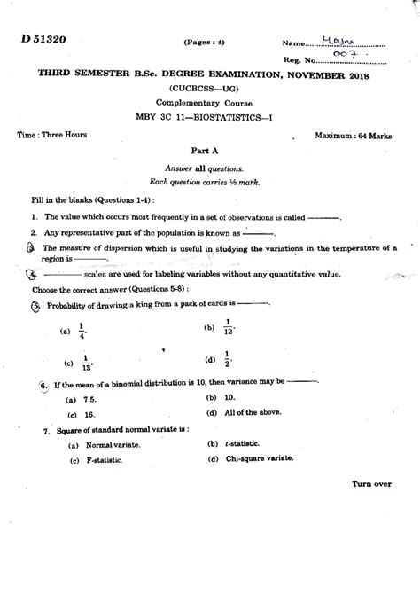 Biostatistics Question Paper For Third Semester D Pages Hoyna
