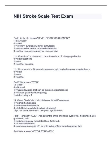 NIH Stroke Scale Test Exam Questions And Answers Correct NIH Stroke Scale Stuvia US