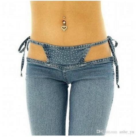 2019 Sexy Women Low Rise Waist Nightclub Jeans Sexy Bandage Hollow Low