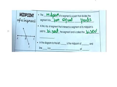 Solved Midpoint The Midpoint Of A Segment Is A Point That Divides The Segment Into Two Equal