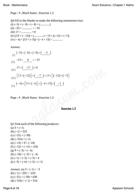 Ncert Solutions Class Maths Chapter Integers Question Answer