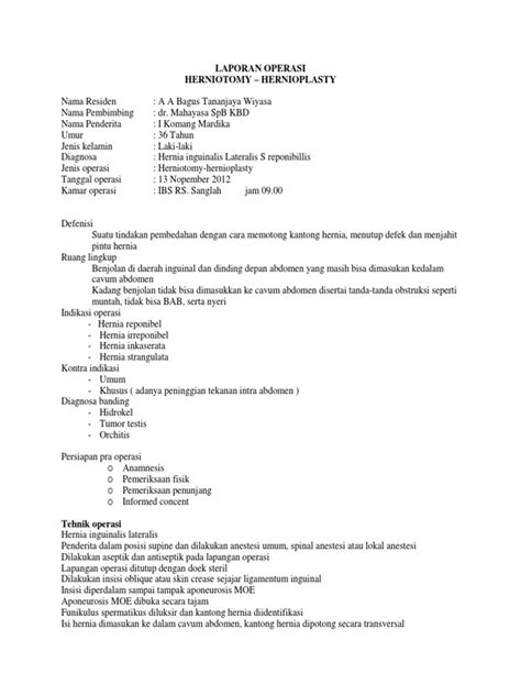 Herniotomy Hernioplasty Report Pdf