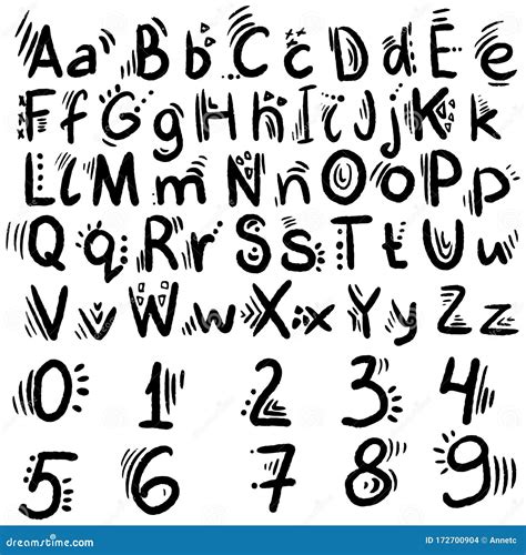 Cute English Hand Written Alphabet Vintage Illustration Stock