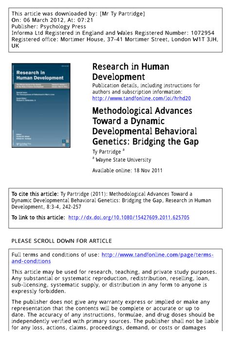 Pdf Methodological Advances Toward A Dynamic Developmental Behavioral