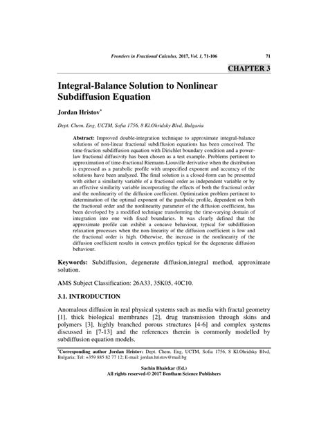Pdf Integral Balance Solution To Nonlinear Subdiffusion Equation