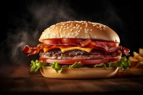 Premium AI Image Photo Macro Of Hamburger Crispy Bacon Magnificent D