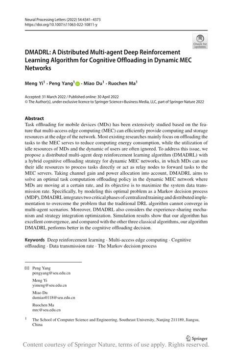 Dmadrl A Distributed Multi Agent Deep Reinforcement Learning Algorithm For Cognitive Offloading