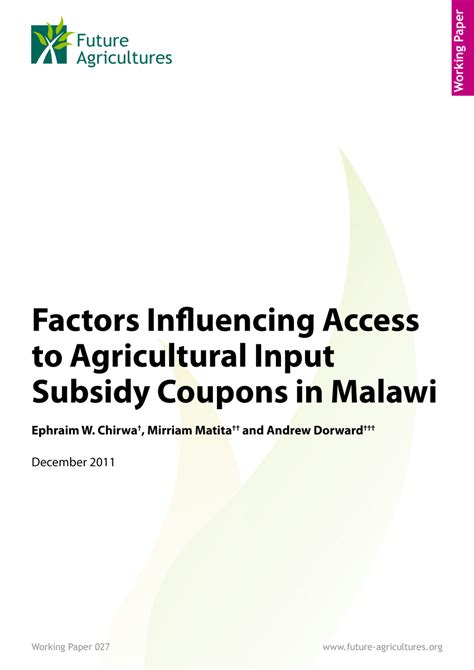 Pdf Factors Influencing Access To Agricultural Input Subsidy Coupons In Malawi