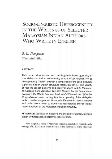 Pdf Socio Linguistic Heterogeneity In The Writings Of Selected