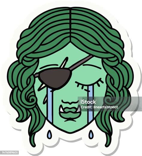우는 반 오크 불량 캐릭터 얼굴의 스티커 눈 신체 부분에 대한 스톡 벡터 아트 및 기타 이미지 눈 신체 부분 도깨비 마음이 산란해진 Istock
