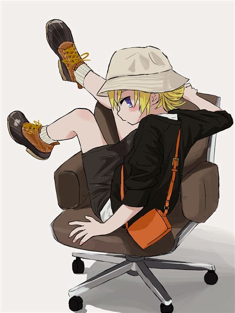 Safebooru 1girl Absurdres Armchair Bag Black Shirt Blonde Hair Blush