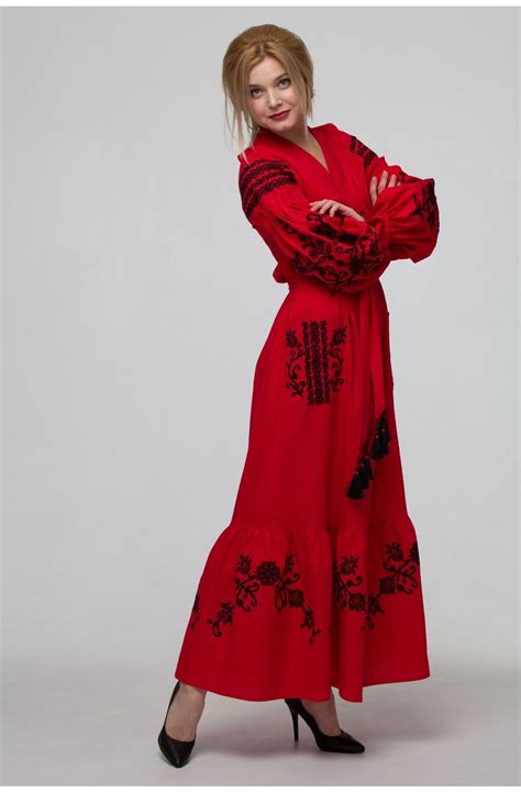 Довга червона сукня вишиванка Східний сад Long Sleeve Dress