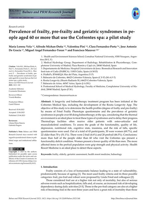 Pdf Prevalence Of Frailty Pre Frailty And Geriatric Syndromes In