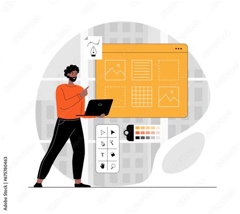 Ui Ux Design Concept Man Create Layout And Optimize Elements Testing User App Interface