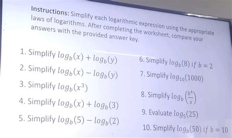 Instructions Simplify Each Logarithmic StudyX