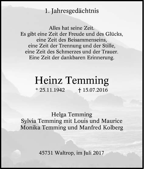 Traueranzeigen Von Heinz Temming Trauer In Nrwde