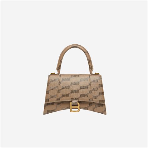 발렌시아가 아워글래스 스몰 핸드백 BB 모노그램 코티드 캔버스 베이지 Balenciaga KREAM
