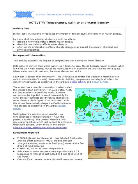 Temperature Salinity And Water Density Lab 1 Pdf Seawater Oceans
