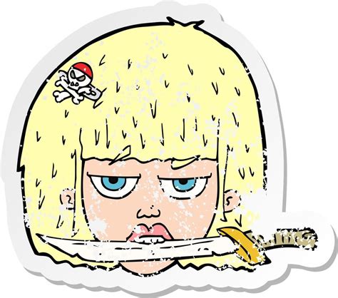 Autocollant Rétro En Détresse Dune Femme De Bande Dessinée Tenant Un