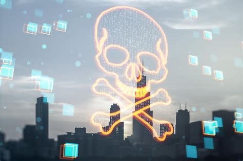 Premium Photo Abstract Glowing Digital Binary Code Skull On Blurry