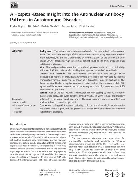 Pdf A Hospital Based Insight Into The Antinuclear Antibody Patterns