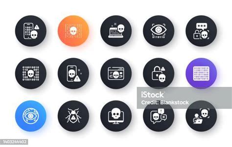 Cyber Attack Icons Phishing Risk Data Ransomware And Binary Code