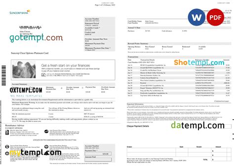 Australia Suncorp Bank Card Account Statement Word And Pdf Template 5