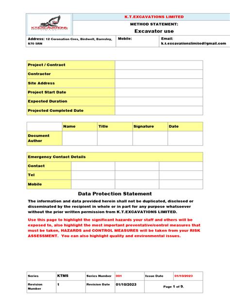 Excavator Use Method Statement Pdf