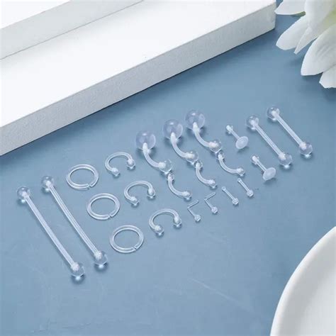 Dropship 55 Pcs Clear Piercing Retainer Septum Nose Studs Nose Hoop
