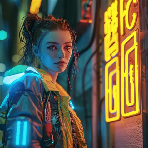 Rendering Of A Cyberpunk Girl In A Stylish Jacket Premium Ai
